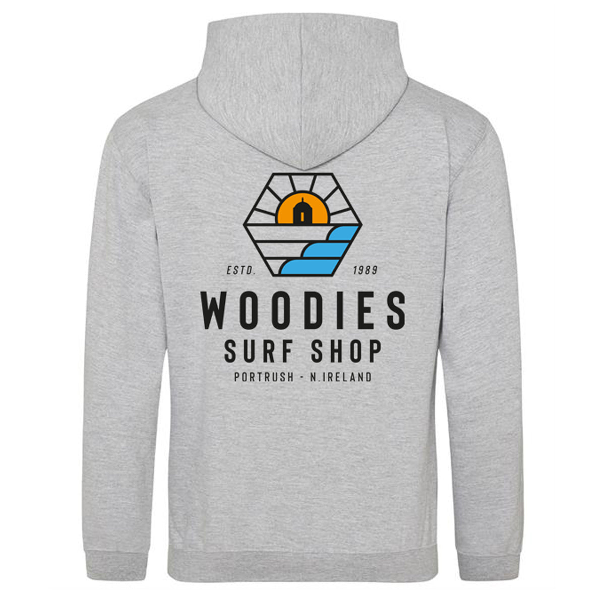 Woodies Hoody - Heather Grey - Temple Logo – Woodies Surf Shop
