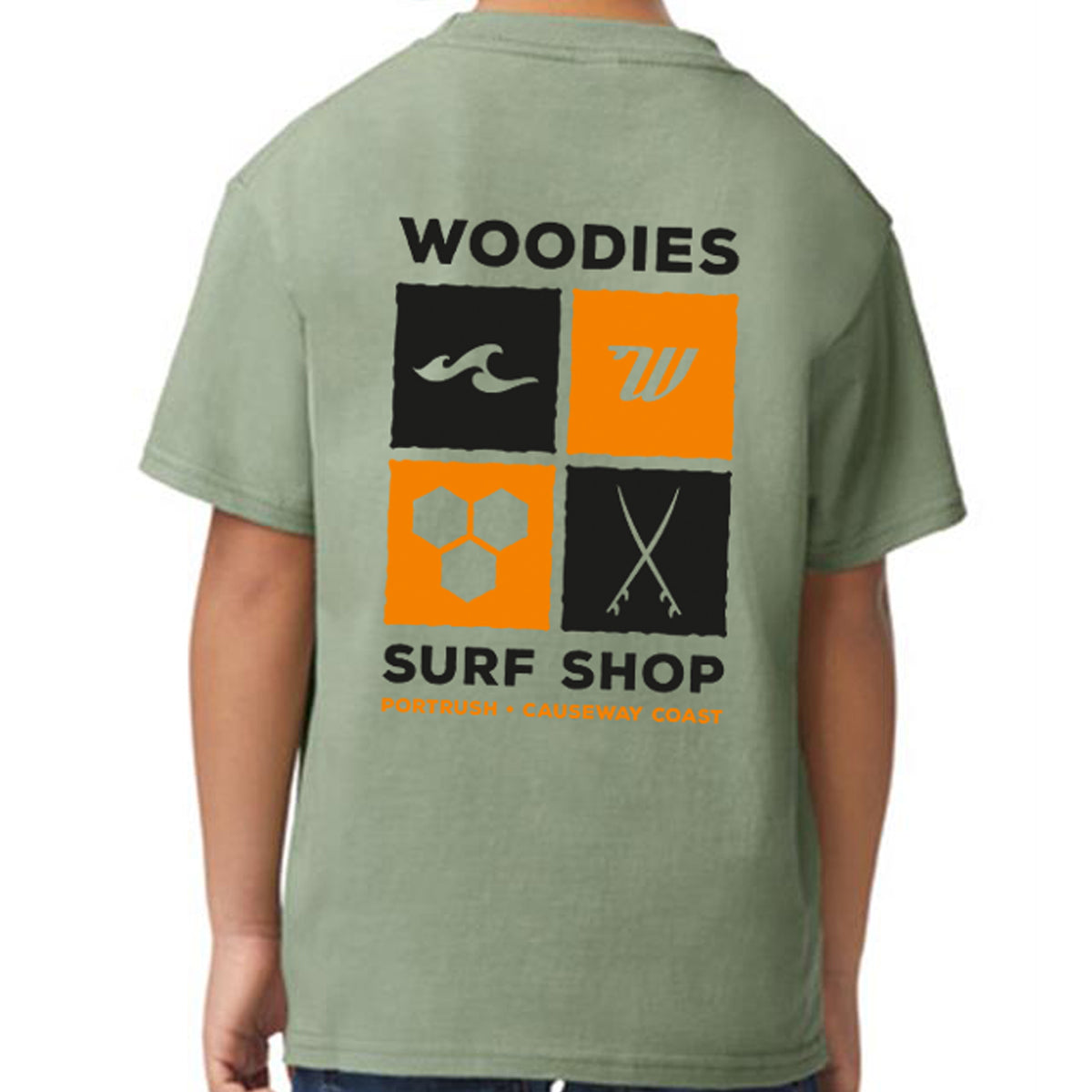 Woodies Kids Tee - Tiles Logo - Sage – Woodies Surf Shop